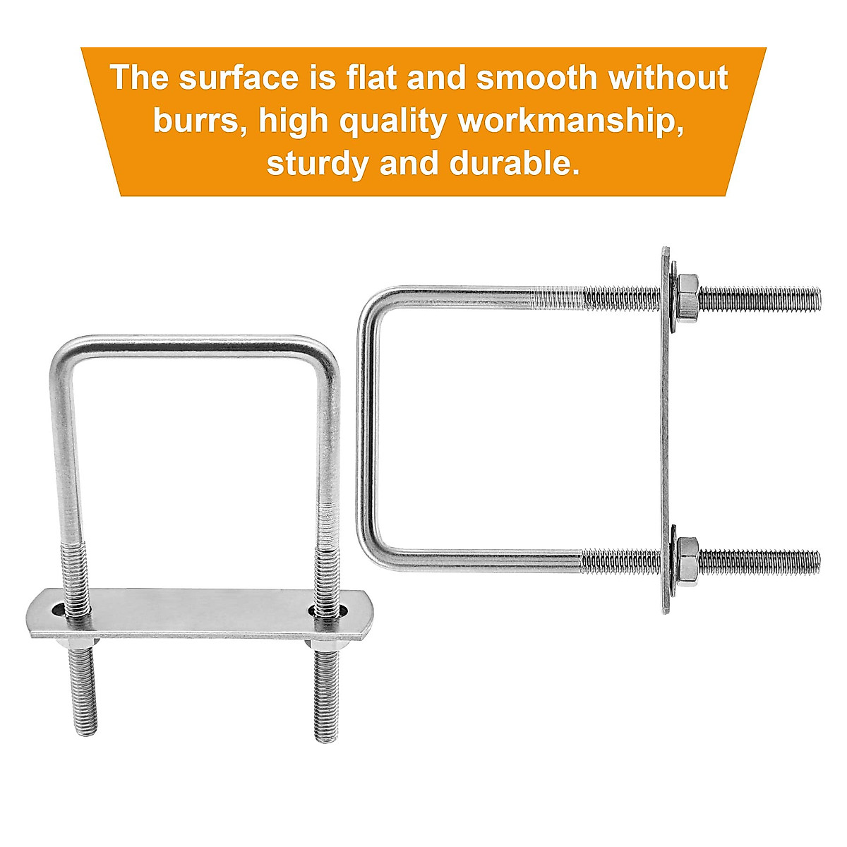 BokWin 4PCS M6x50x100mm Stainless Steel Square U-Bolt Tie Down U Bolt with Frame Plate、Washer and Nuts