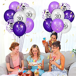30th Purple Birthday Balloons Decorations, 16 PCS Purple White Happy 30th Birthday Confetti Latex Balloons for Women Men Happy Birthday Party Wedding Anniversary Indoor Outdoor Party Supplies,12 Inch