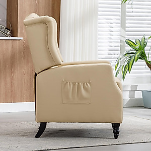 MOONMISS Modern Recliner Chairs Comfortable Lounge with Side Pockets Single Sofa Home Theater Seating for Living Room, Adjustable Back and Wooden Legs, PU Leather, Camel