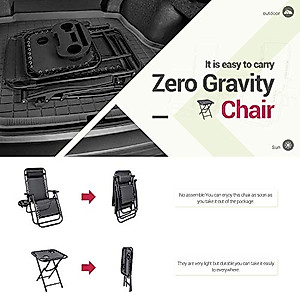 Homall 3 Pcs Zero Gravity Chair Patio Folding Recliner Outdoor Chaise Lounge Chairs Portable Reclining Chair Set with Side Table (Black)