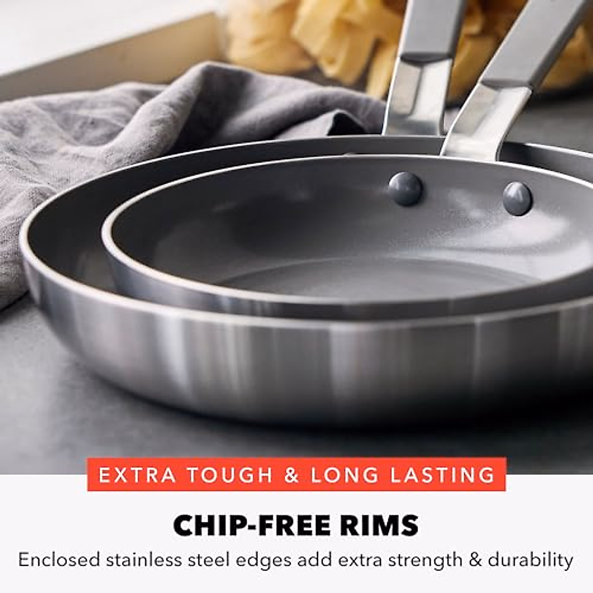 GreenPan x Bobby Flay Stainless Steel 8” & 10” Frying Pan Skillet Set, Professional Grade Tri Ply, PFAS-Free Ceramic Nonstick, Induction Suitable, Dishwasher & Oven Safe, Stay Cool Handle