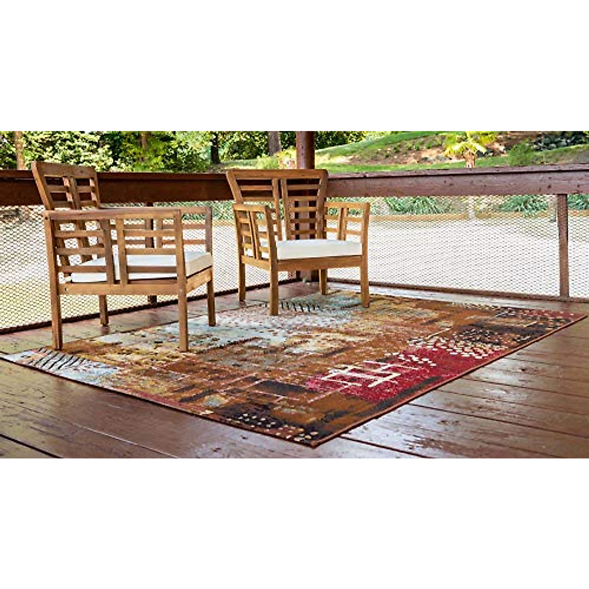 Unique Loom Outdoor Modern Collection Area Rug - Pine (5' 3" x 8' Rectangle, Multi/ Brown)