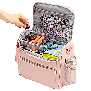 NISHEL Lunch Bag for Women, Portable Insulated Lunch Box with Shoulder Strap, Resuable Leakproof Lunch Cooler Bag for Work, Pink