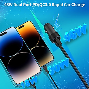 [Apple MFi Certified] iPhone Fast Car Charger, Veetone 48W Dual Port USB C Power Delivery All Metal Car Adapter with 2 Pack Lightning Braided Cable, PD/QC3.0 Car Quick Charging for iPhone/iPad/Airpods