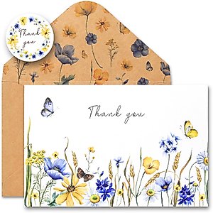 24 Pack Thank You Cards With Envelopes(4 Assorted),Wildflower Greeting Cards for Birthday Wedding Baby Shower Bridal Shower Small Business Party Supplies,Better Decorate Your Thank You Gifts