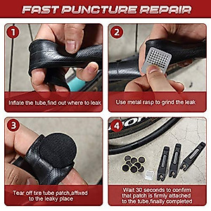 40 Pieces Bicycle Tire Repair Kit Includes 36 Pieces Glueless Bike Tube Patches Self Adhesive Bicycle Tire Patches Included Round Square Rectangle and 4 Pieces Metal Rasps for Road Mountain Bikes