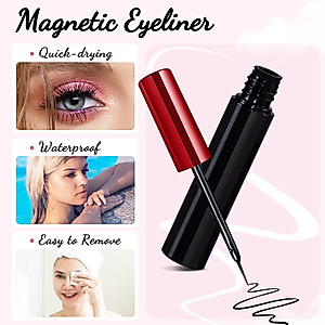 Magnetic Eyelashes with Magnetic Eyeliner Kit, Reusable Magnetic Lashes, 3D Natural Look False Eyelashes with Eyeliner and Tweezers, No Glue(10 Pairs) (Curl -4D)