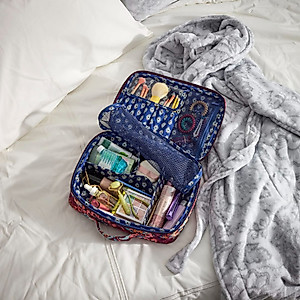 Vera Bradley Women's Cotton Deluxe Travel Cosmetic Makeup Organizer Bag, Perennials Gray - Recycled Cotton, One Size