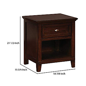 Benjara Wooden Nightstand with 1 Drawer and Open Shelf, Cherry Brown