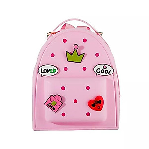 Pop N Shop Kids Silicone Jelly Clog Backpack With Charms - Gift For Boys and Girls Lightweight Fashionable Trendy (Pink)
