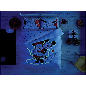 paradise RANFORCE 100% Cotton Minnie and Mickey Mosue Bedding, Polka Dot and Heart Themed Quilt/Duvet Cover Set with Fitted Sheet, Red White, Full/Queen Size (5 Pieces with Comforter)