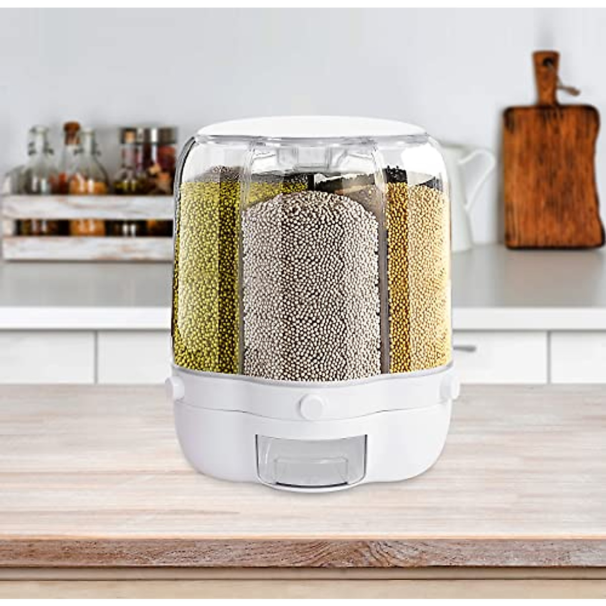 360° Rotatable Cereal Dispenser, One-Click Rice Output, Visible Round Multigrain Tank Cup Dry Rice Container Food Dispenser Sealed Grains Cans Grain Storage Tank for Storage Small Beans(Style 5)