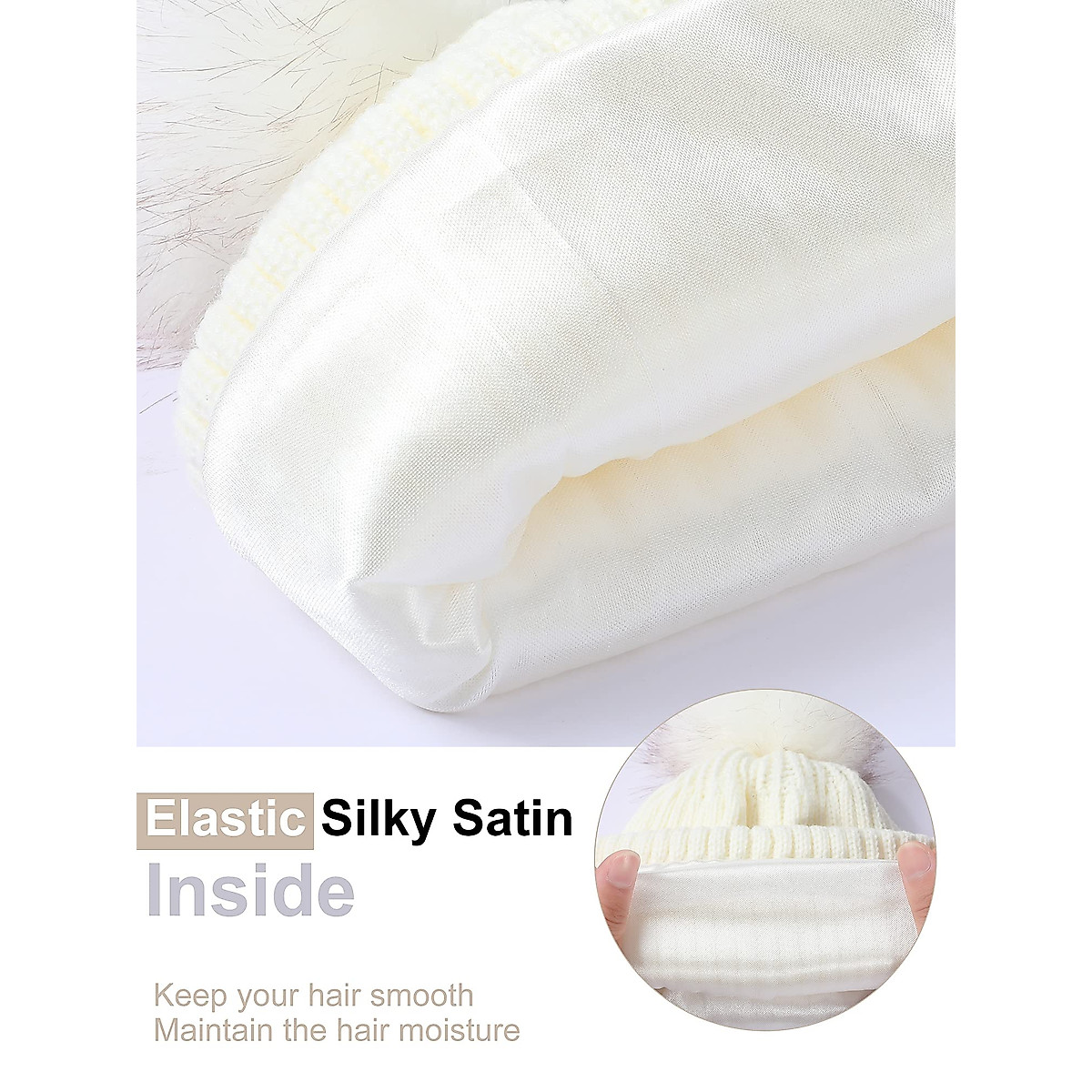 4 Pieces Womens Winter Satin Lined Knit Pom Beanie Hats Touchscreen Gloves Set