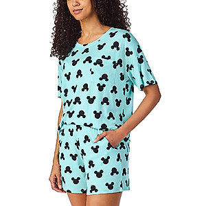 Disney Womens Short Pajama Set with Pockets (Aqua, X-Large)