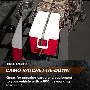 HAMPTON PROD Keeper – 1” x 12' Camo Ratchet Tie-Down with S Hooks, 2 Pack - 500 lbs. Working Load Limit