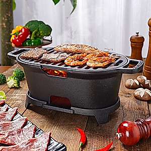 IronMaster M28 Hibachi Grill, Cast Iron Charcoal Grill, S'mores Maker Indoor, Portable Mini Grills for Tabletop, Camping, Outdoors, The Small Japanese Grill BBQ Cooking Surface 11" x 6.7 "