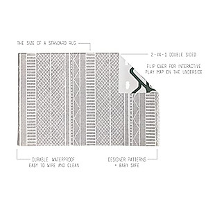 Ruggish Cali Play Rug 4.8 x 7.0 ft + Cali Play Runner 5.9 x 2.1 ft - Soft Cushion Reversible Baby Kids Playmat + Interactive Road Play Map + Waterproof (Warm Grey)