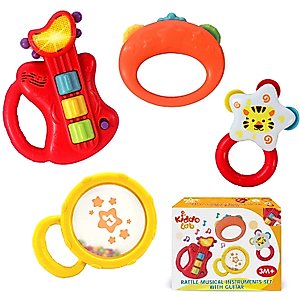 KiddoLab Baby Rocker Musical Kids Guitar Instruments Set with Electric Toy Guitar and Rattles. Baby Guitar Toys for Early Development and Music Educational Learning. 3 Months and Older