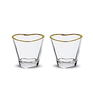 RUGLUSH Heart Shaped Shot Glasses with Gold Rim 2 Pack, Korean Soju Shot Glasses, Clear Heart Shot Glass Set for Soju Whiskey Vodka Espresso Liquor, Drinking Gift for Men and Women, 2oz