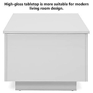 High Gloss Lift Top Table with Led Lights, Led Coffee Table with Storage Shelf and Hidden Compartment for Home Living Room Reception Room Office, White