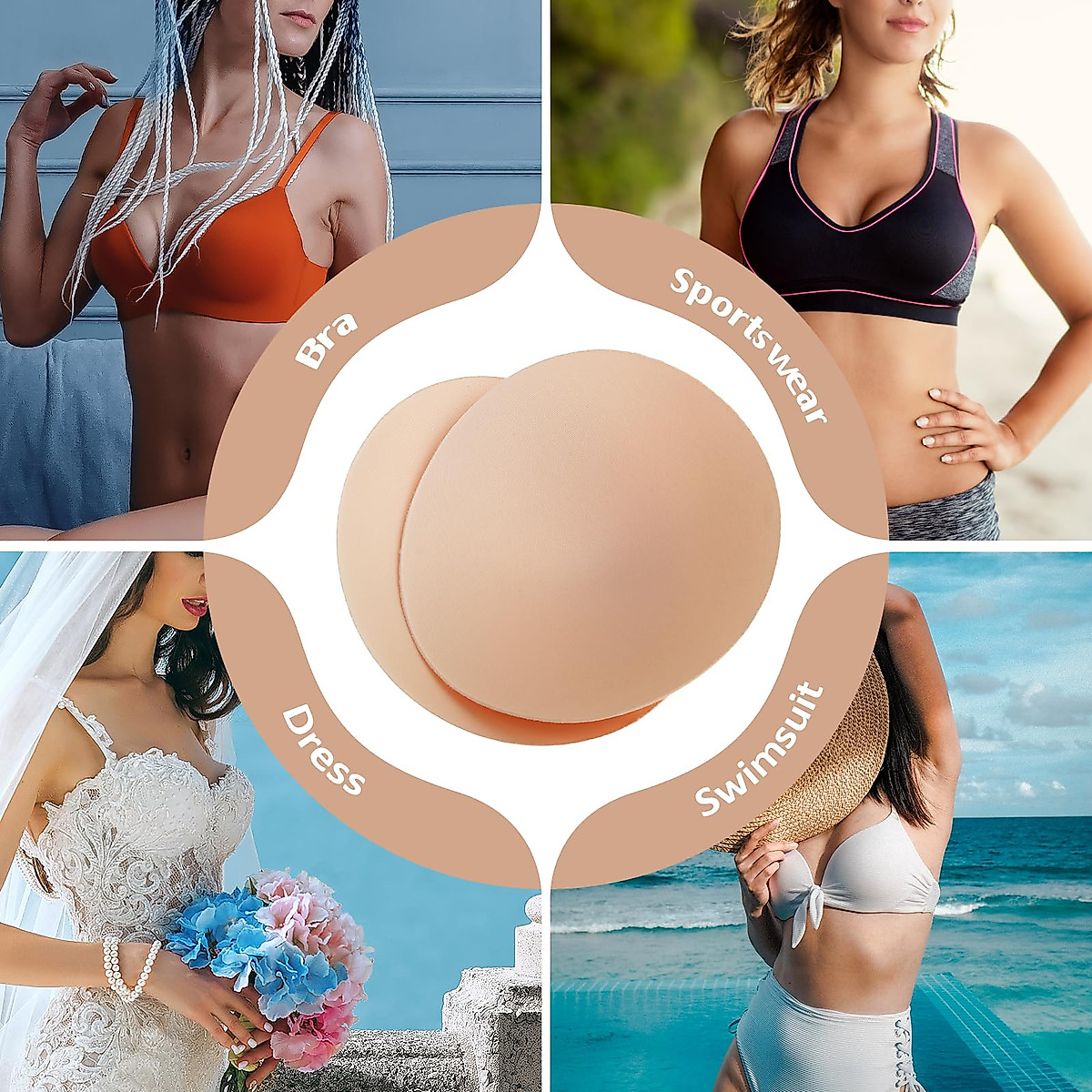 DYNWAVE 3 Pairs Women Oval Bra Pad Inserts Sponge for Swimsuits Bathing Suit Beige