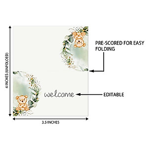 Place Cards for Greenery Bear Party, Editable Name Place Cards, Seating Place Cards for Tables, Tent Style Cards for Baby Shower, Birthday Party, Easy Folding, Pack of 25 Escort Cards(B02)