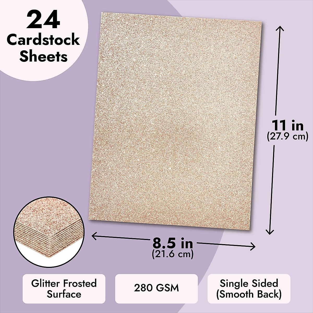 Bright Creations 24 Sheets Rose Gold Glitter Cardstock Paper 8.5 x 11 for Scrapbooking, DIY Projects, Arts and Crafts (280gsm)