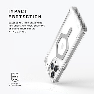 URBAN ARMOR GEAR UAG [Updated Ver] Compatible with iPhone 15 Pro Max Case 6.7" Plyo Ice/Silver Built-in Magnet Compatible with MagSafe Charging Rugged Anti-Yellowing Transparent Clear Protective Cover