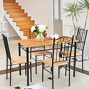 COSTWAY 5 Pcs Dining Table Set, with Metal Framework, Modern Dining Table Set, 5-Piece Dining Room Set, Kitchen Table with 4 Chairs for Home, Restaurant and Café