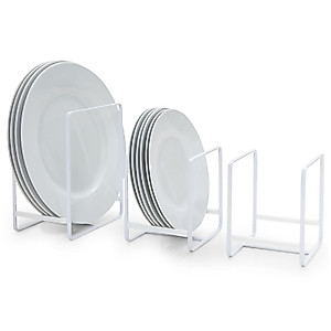 Juvale 3 Piece Plate Organizer for Kitchen Cabinet, Shelf, 2 Sizes for Pots, Pans, Cutting Boards (White)