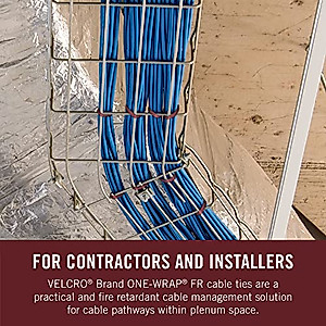 VELCRO Brand Fire Retardant Cable Ties | 50pk ONE-WRAP FR Cable Straps for Contractors, Installers or Home Use | 8 Inch PreCut Cable Management Ties | Cranberry