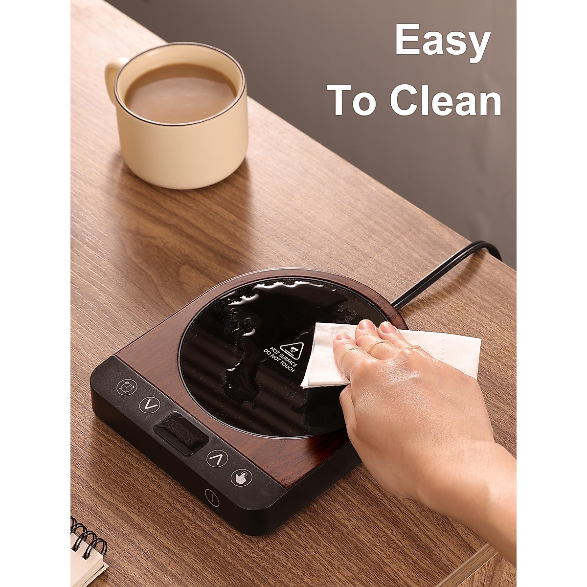 Rigstne Coffee Mug Warmer - 50W Mug Warmer for Desk, Coffee Cup Warmer Fast Heating, Candle Warmer Plate for Travel, Office and Home, 15 Temp Setting, Wood Grain