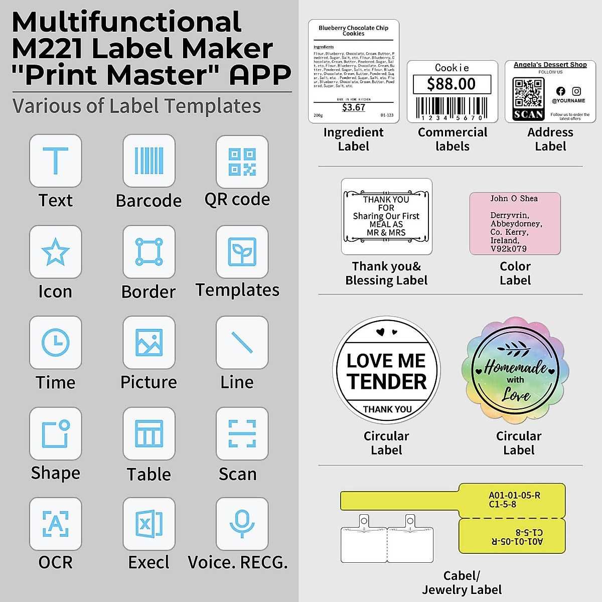 Phomemo M221 Label Maker-Flagship’s Advanced 3Inch Bluetooth Thermal Label Printer, Print Clearer & Sharper, for Address, Barcode, Ingredient,Crafts, Label Printer for Small Business, for Phone & PC