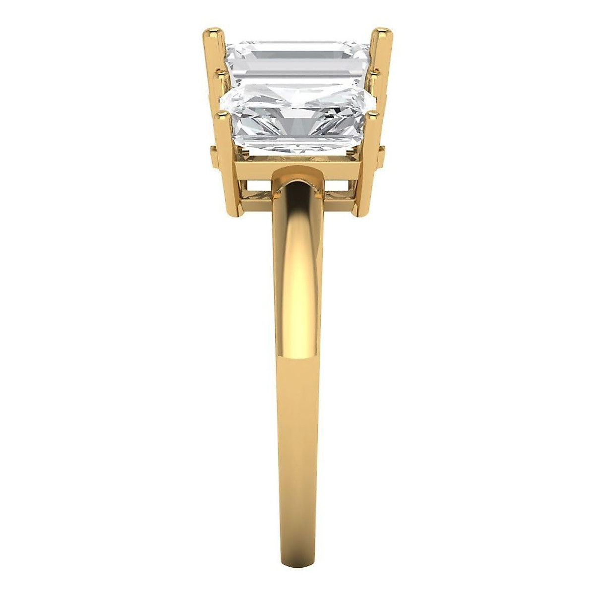 4.0 Ct Brilliant Emerald Cut Clear Simulated Diamond 14K Yellow Gold Three Stone Engagement Promise Bridal Ring Size 11
