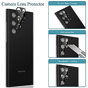 LYWHL [2+2] for Galaxy S22 Ultra Support Fingerprint ID Screen Protector Privacy Case Friendly 9H Hardness Tempered Glass Black Film + Camera Lens Protector for Samsung Galaxy S22 Ultra 6.8”