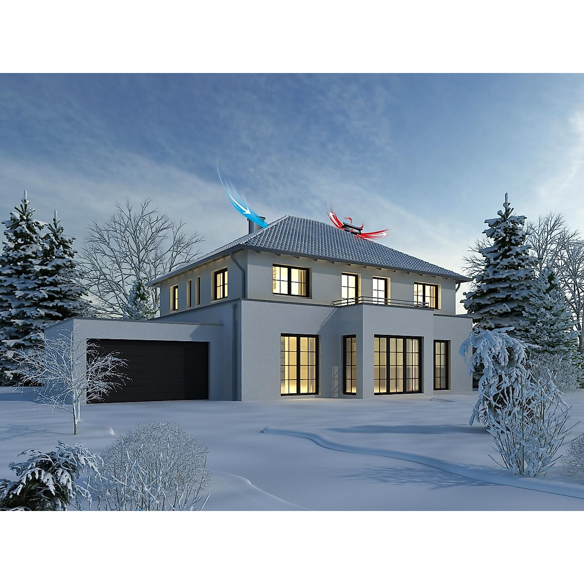 QuietCool AFR SLR-40 Roof Mount Solar Attic Fan - 40 Watt Adjustable Panel - Included AC/DC Inverter for 24/7 Runtime - Thermostat Controlled