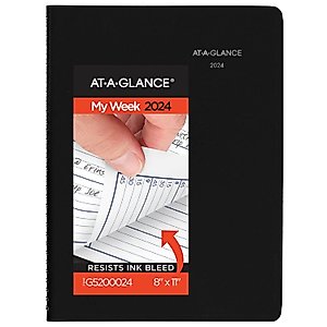 AT-A-GLANCE 2024 Weekly Planner, DayMinder, Quarter-Hourly Appointment Book, 8" x 11", Large, Black (G5200024)