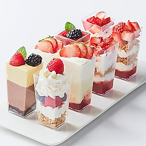 Zezzxu 3 oz Mini Plastic Dessert Cups with Lids and Spoons, 50 Pack Square Dessert Shot Glasses Shooter Cups for Appetizers Parfaits Mousse Trifle Fruit Pudding