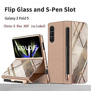Breclar for Samsung Galaxy Z Fold 5 Case with [Fold5 Edition S-Pen Pocket] Colorful Plating Glass Crystal Hybrid Leather Built-in HD Screen Protector All-Inclusive Case for Z Fold 5 (Champagne Gold)