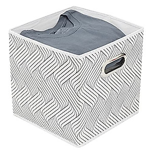 Home Basics Surge Non-Woven Storage Bin with Handle, White | Graphic Line Pattern on Outside | Great for Personal or Office Spaces