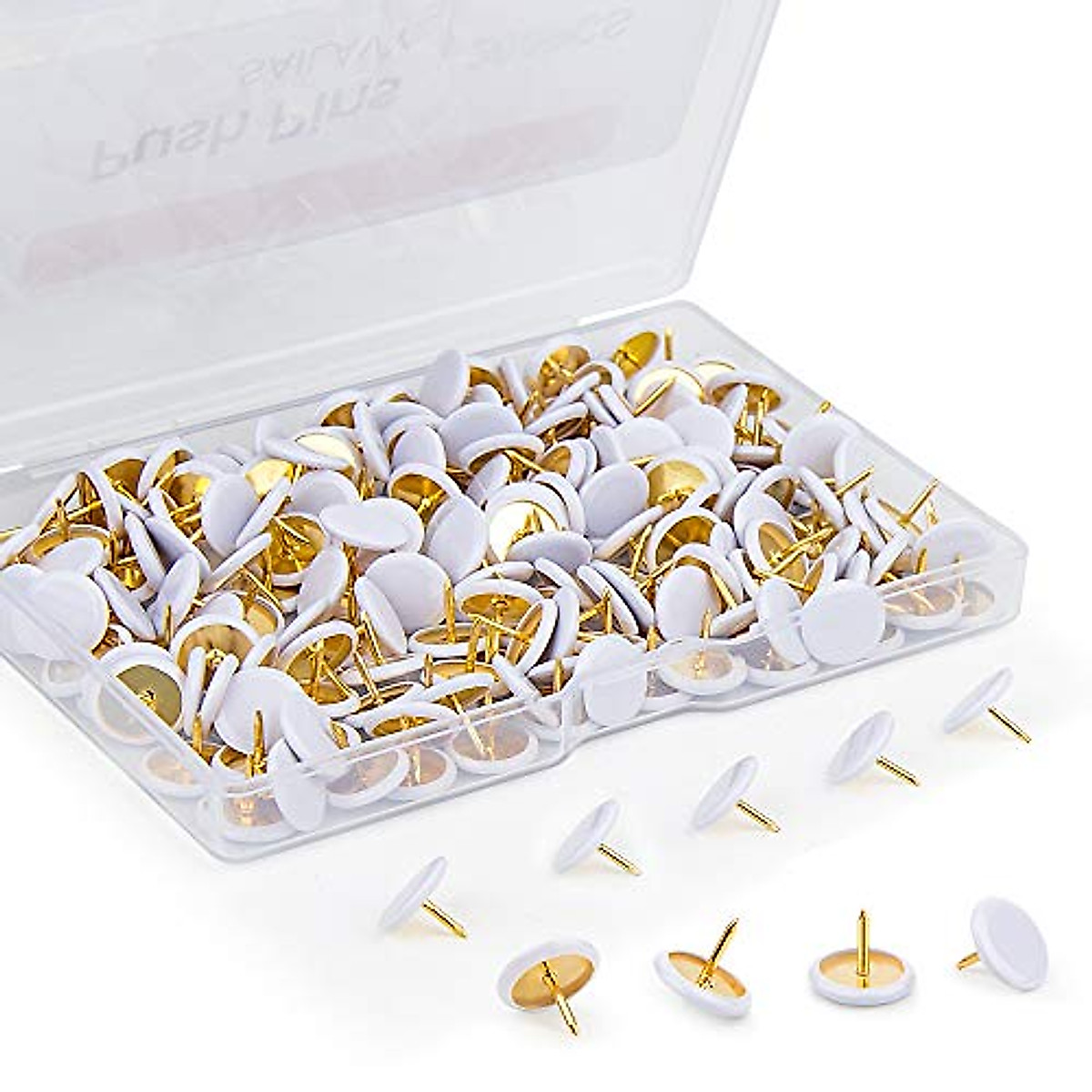 200PCS Decorative Thumb Tacks, SAILAVY Steel Round Head Push Pins for Home, School, Office, Map, Photo Wall, Cork Board Bulletin Board (White)