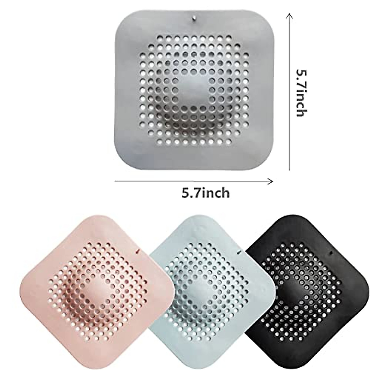 Shower Hair Drain Catcher, 4 PCS Raised Square Shower Drain Covers with Suction Cup, Silicone Drain Hair Catcher Hair Stopper Drain Cover for Bathroom Bathtub Kitchen (Multicolor)