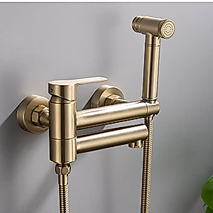 MINJING Handheld Bidet Sprayer for Toilet, Brass Cloth Diaper Sprayer Kit Wall Mounted Bidet Sprayer Set with 150cm Shower Hose, Toilet Bidet Sprayer Kit with Hot and Cold Water