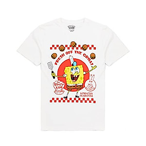 SpongeBob SquarePants Mens Pajama Set | Adults Short Sleeve T-Shirt & Shorts PJs | Krusty Krab Burger Loungewear | 90s Gift White