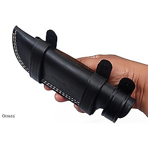 Ottoza Handmade Leather Knife Sheath LEFT HAND Bushcraft Knife Sheath - Hunting Knife Sheath - Survival Knife Sheath - Fixed Blade Knife Sheath Horizontal Carry Black TOP GRAIN LEATHER No:40