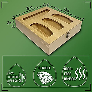 LUDING Ziplock Bag Storage Organizer,Bamboo Ziplock Bag Organizer for Drawer,Compatible with Gallon, Quart, Sandwich and Snack Plastic Bag Organizer Variety Size Bag(1 Box 4 Slots And a lock)