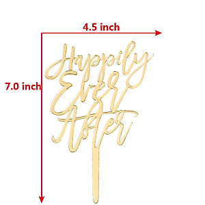 Happily Ever After Cake Topper Wedding Engagement Bridal Shower Bachelorette Anniversary Party Decorations Mirror Gold