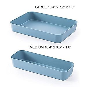 SERENITA Soft Plastic Drawer Organizer Storage Tray Bins Set for Kitchen Dresser Bathroom Bedroom Office Desk Closet. (4 Large Blue)