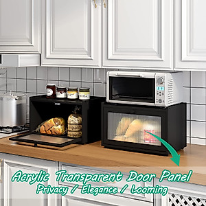 kiplant Large Bread Box for Kitchen Counter, Black Bamboo Bread Storage Container with Wavy Arcylic Transparent Door, Bamboo Wooden Farmhouse Bread Box for Your House