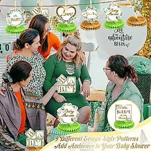 Weecent 9 Pcs Greenery Baby Shower Honeycomb Centerpieces Oh Baby Party Decorations Sage Green Party Table Centerpieces Baby Boy Girl Birthday Party Green Leaf Cake Decorations